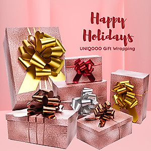 UNIQOOO 48PCS Metallic Rose Gold, Red, Gold, Silver Gift Wrap Pull Bow Set, 6 Inch Large 4'' Medium, Assorted Ribbon for Gift Basket Box Bag Wrapping Décor Valentines Day Wedding Birthday Anniversary