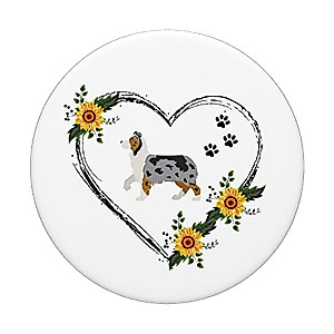 Australian Shepherd With Sunflower Heart On White PopSockets Swappable PopGrip