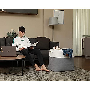 24"x16"x20" Mega Size Rectangular Extra Large Storage Basket, Cotton Rope Storage Baskets, Woven Laundry Hamper, Cloth Storage Bin, for Clothes Blanket in Living Room, Grey Rectangular Basket