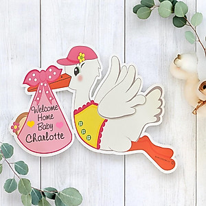 Cute News Welcome Home Baby Door Sign, Its a Girl Stork Hanger, Personalized Newborn Decoration, New Birth Arrival Announcement Card, Hospital Wreath, Shower Party Banner, Photo Prop, Custom Gift