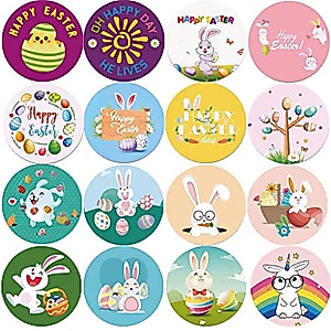Acewen 1000Pcs/2 Rolls Easter Stickers Easter Theme Stickers Self-Adhesive Roll Stickers 16 Designs Happy Easter Day Sticker for Party Supplies