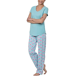 PajamaGram Pajamas Women Cotton Jersey - Women's Pajama Sets, Aqua, M, 8-10