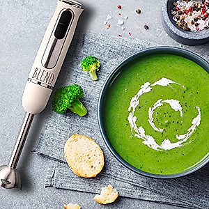 Rae Dunn Immersion Hand Blender- Handheld Immersion Blender with Egg Whisk and Milk Frother Attachments, 2 Speed Blender, 500 Watts, Stainless Steel Blade (Cream)