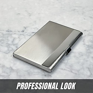 Sunplustrade Business Card Holder for Men and Women (Slim Minimalist Design Case, Stainless Steel Metal, Fits 18 Business Cards in Pocket)