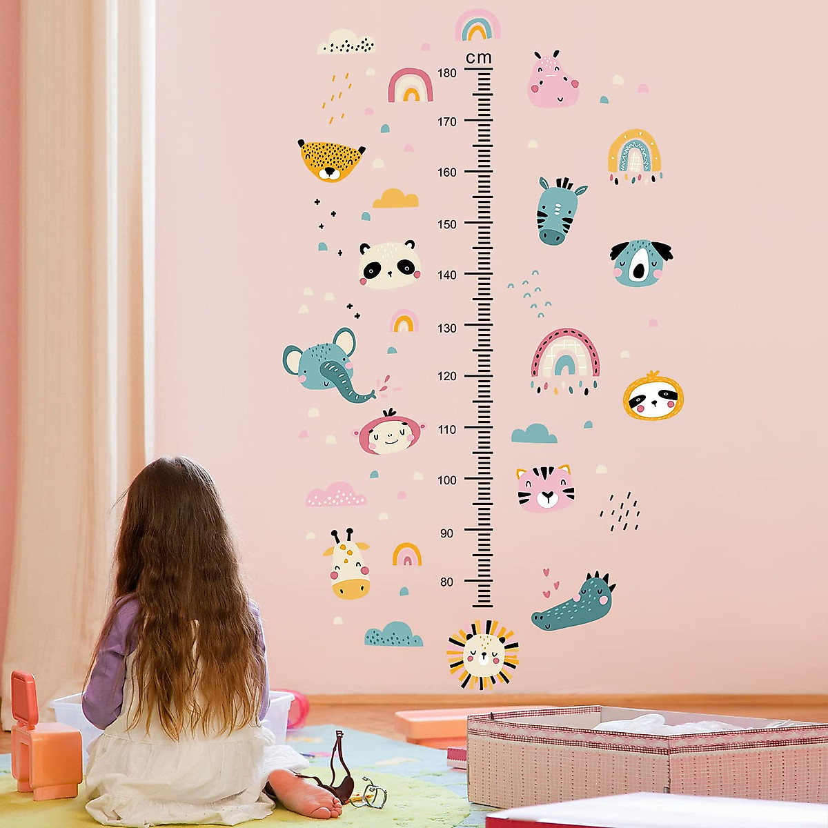 DRWSSR Kids Measuring Height Wall Decals Cute Cartoon Animal Stickers DIY Removable Peel and Stick Kids Room Wall Decoration for Boys and Girls Bedroom nursey Classroom playroom Wall Decal