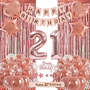 RUBFAC Sweet 16 Party Decoration,16th Birthday Decorations for Girls, Rose Gold 16th Happy Birthday Banner Kits Rose Gold Balloons Decoration for Birthday Party Supplies