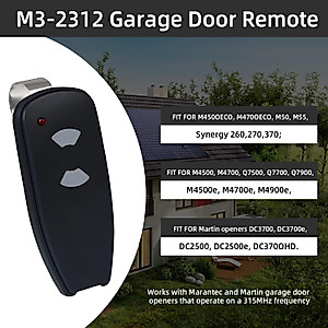 Upgraded M3-2312 Marantec Garage Door Remote 315MHz – 2-Button Digital 382 Opener Transmitter, Compatible with Martin & Marantec Garage Door Openers, Replaces M3-2314, 65892, and More