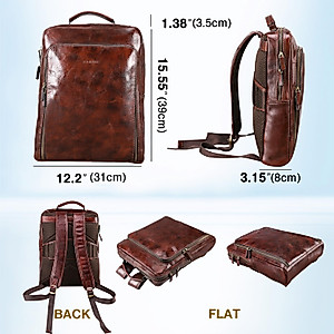 Ronts Banuce Full Grain Italian Leather Backpack for Men Business Travel 14 Inch Laptop Backpack Work Bag