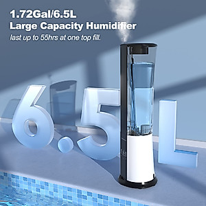 2023 Ultrasonic Humidifiers 6.5L/1.72Gal, MIZUKATA HIKARI Cool Mist Tower Humidifier for Bedroom Large Room Whole House/Room Greenhouse with Remote Control and Essential Oil Tray, Top Fill, Easy Clean