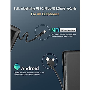 TG90° Cell Phone External Battery Packs 10000mAh Power Bank with Built in Lightning Cable Portable Charger Battery Backup Compatible with iPhone Android Phone Power Packs