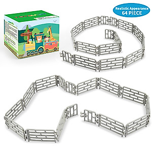 Toymany 64PCS Mini Toys Fence for Farm Animals - Tiny Horse Corral Plastic Fencing for Farm Barn Paddock Horses Figurines for Kids Toddlers