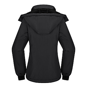 CAMEL CROWN Women's Ski Jacket Waterproof Warm Winter Snow Coat Hooded Mountain Outdoor Windbreaker Windproof Jacket Black XL