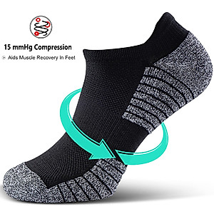 SITOISBE No Show Sports Compression Running Socks for Men Women Circulation 4-pairs, Low Cut Cushioned Socks Moisture Wicking Arch Support for Planter Faciatis Golf Exercise, Black, Medium