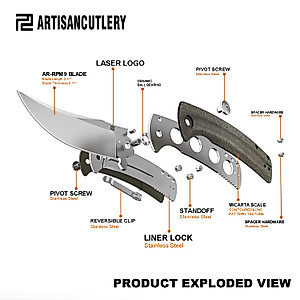 ARTISANCUTLERY Folding Knife Arroyo (ATZ-1845) AR-RPM9 Powder Steel Balde Micarta Tactical Handle Pocket Folding Knife EDC OD Green Micarta