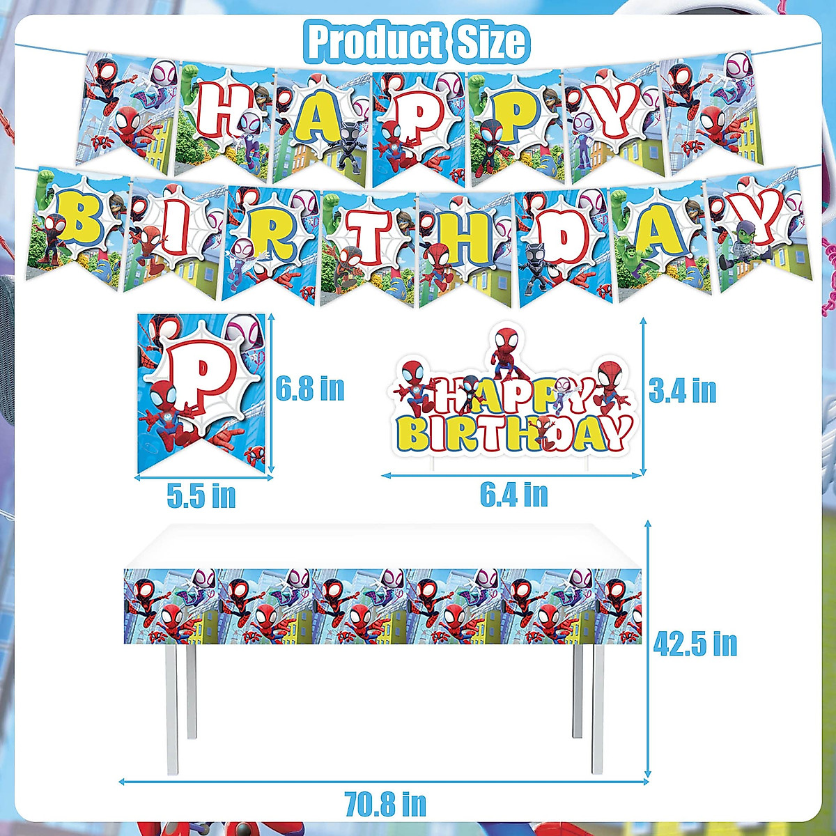 Spidey and His Amazing Friends Birthday Decorations, Spidey and Friends Party Supplies Include Banner, Foil Balloons, Cake Toppers, Tablecloth for Spidey Theme Party