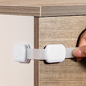 SEEWEY 60 Pieces Baby Proof Cabinet Latches Adhesive Child Safety Cabinet Locks for Doors Adjustable Multi Use Baby Cabinet Safety Latches No Drilling Child Door Locks for Kids Safety