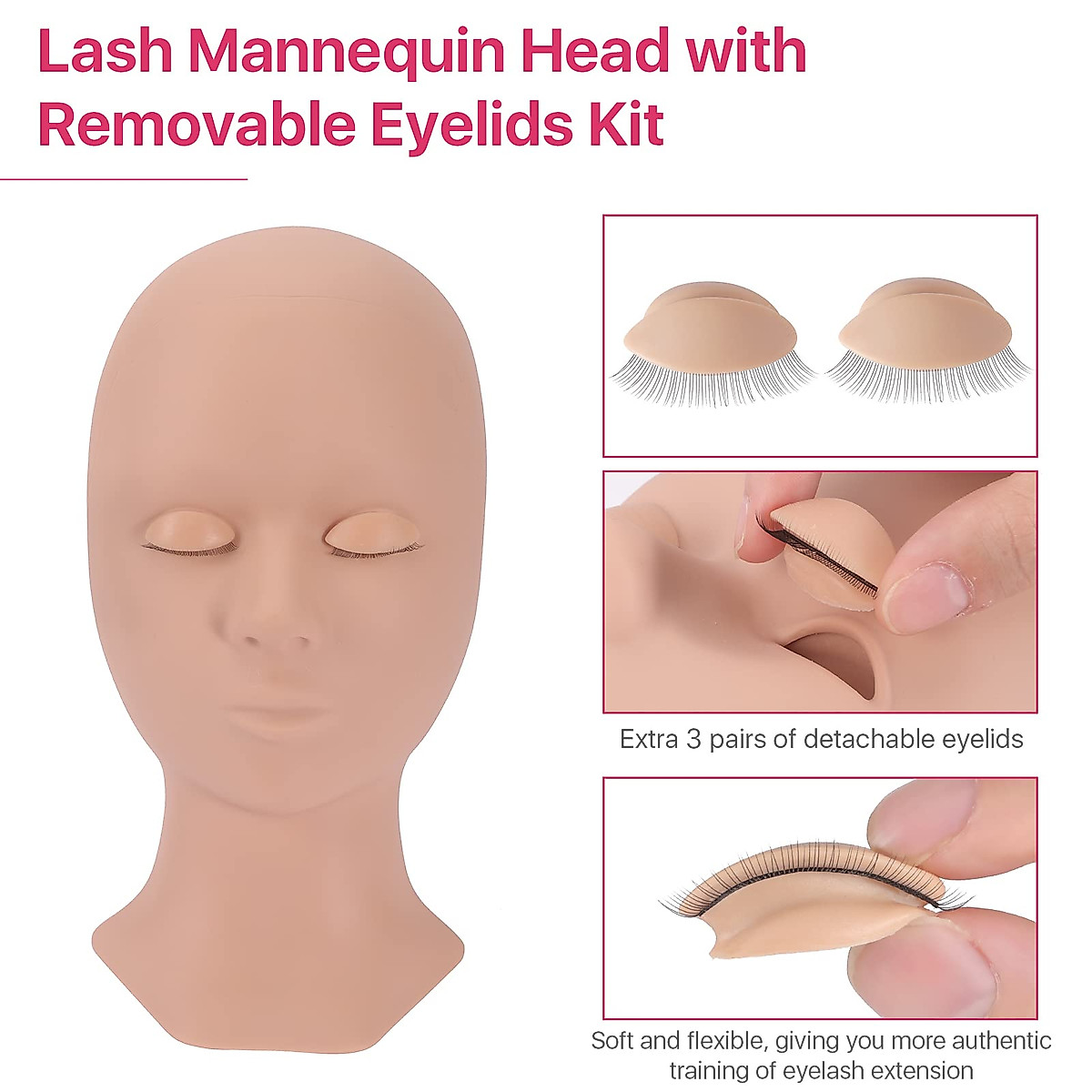 Pretty memory 152 PCS Eyelash Extension Kit with Lash Mannequin Head, Lash Training Kit for Beginners with Fan, Eyelash Extension Glue and Remover Cream, Tweezers for Practice