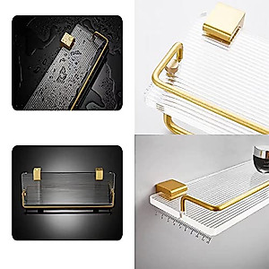 HSXJJ Rack Acrylic Shelf with Towel Bar and Rails Aluminum Extra Thick Acrylic Bathroom Rack with Towel Bar 15.7" x 4.7" (Gold)