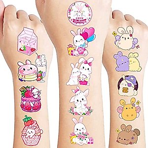 8 Sheets (96PCS) Bunny Tattoo Stickers Themed Birthday Party Supplies Decorations Favors Decor For Kids Girls Boys Gifts Classroom School Prizes Rewards