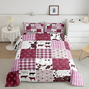 Feelyou Cow Print Comforter Set for Kids Boys Girls Cartoon Milk Cow Comforter Twin Size Farmhouse Cowhide Bedding Set Bedroom Decor Pink White Duvet Set Animal Quilt Set 2Pcs
