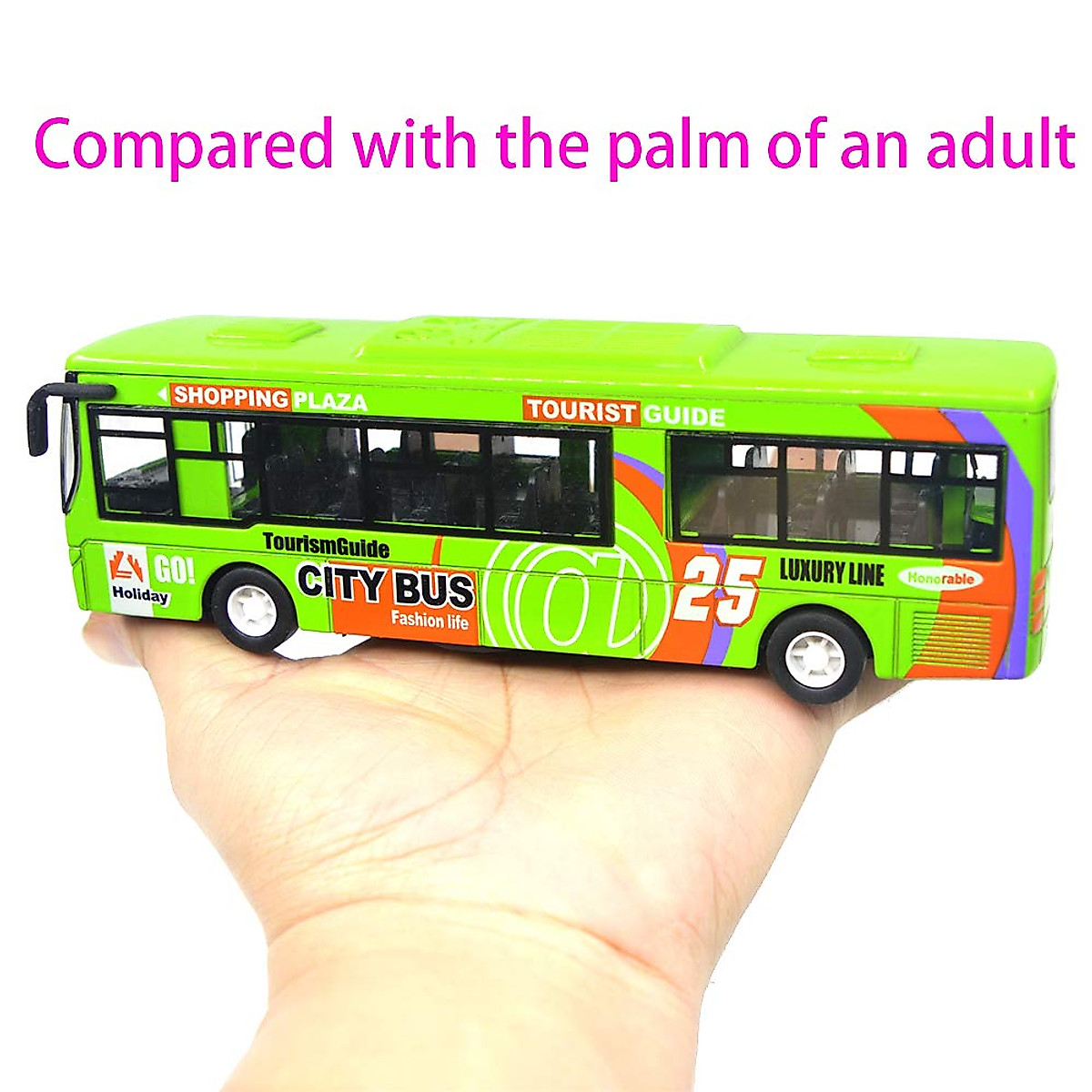 Ailejia City Bus Toy Die Cast Pull Back Buses Vehicles Mini Car Diecast Model Car Toys Lights and Music (Green)