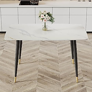 Modern Dining Table for 4, 50" Rectangular Dining Room Table with 0.47'' Sintered Stone Tabletop and Black Metal Legs, Kitchen Table for Dining Room Kitchen, Easy Assembly (White)