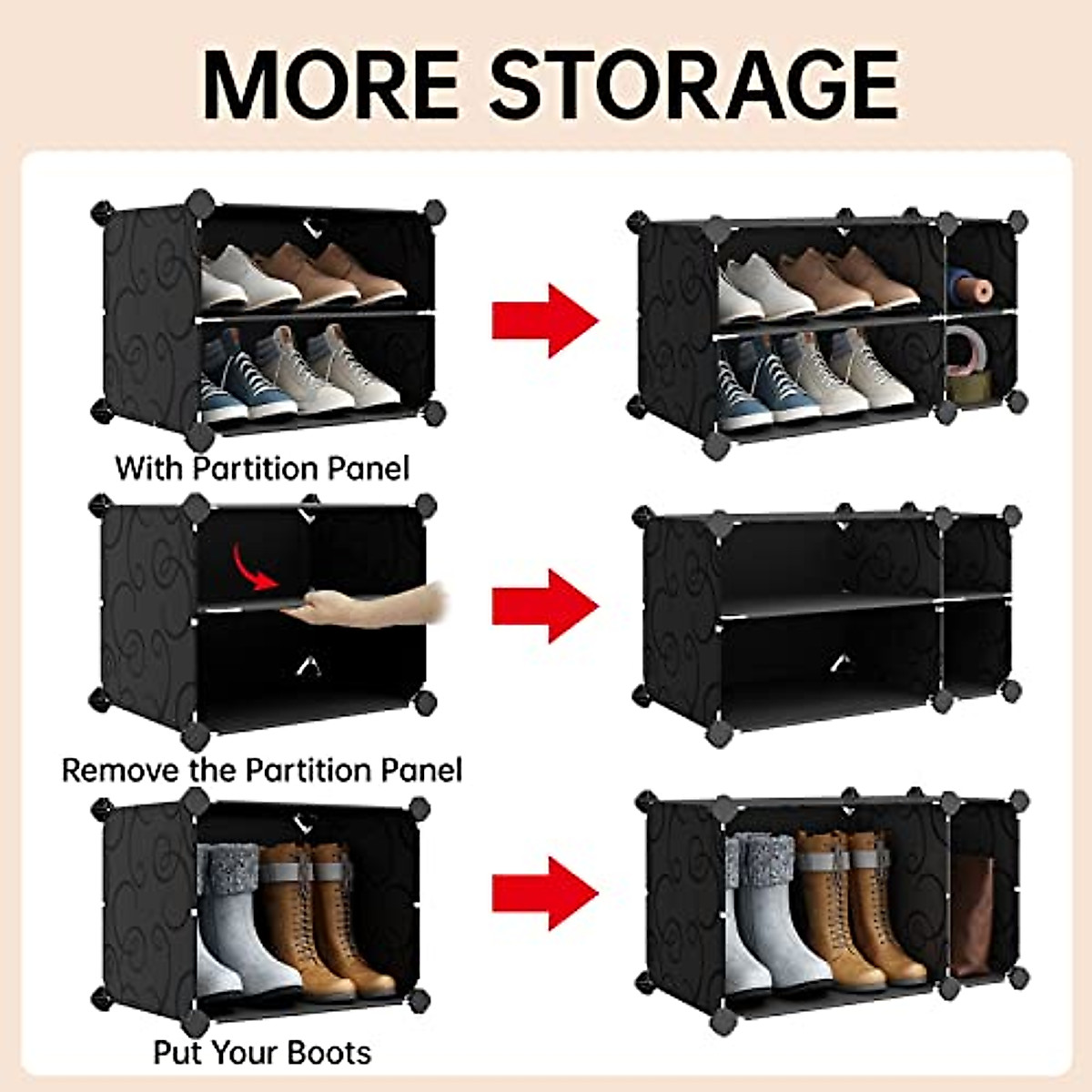MAGINELS Portable Shoe Rack Plastic Shoe Organizer DIY Shoe Storage Shelf Organizer for Entryway Shoe Cabinet 36 Pairs, Black