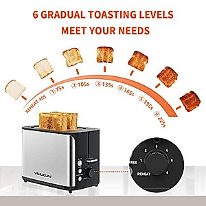 Toaster 2 Slice, Extra Wide Slot, Stainless Steel, 7 Browning Shade Settings, Bagel/Cancel/Gluten-Free/Reheat Function, 900 Watt