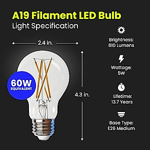 Feit Electric LED Clear A19 Medium Base Light Bulb - 60W Equivalent - 15 Year Life - 810 Lumen - 2700K Soft White - Dimmable | 4-Pack