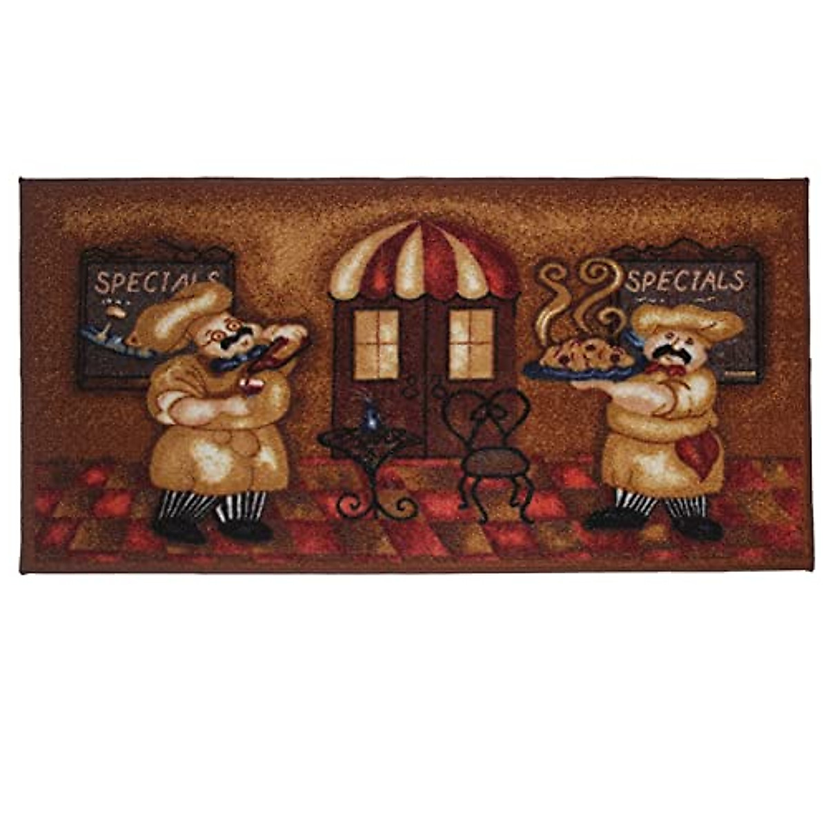 Kashi Home Kitchen Rug, Printed Area Rug, Durable Floor, Door Mat, Farmhouse Non-Slip Carpet Latex Backing Beautiful Design Chef 3pc Set (2 18x30 D Shape & 1 20x40)