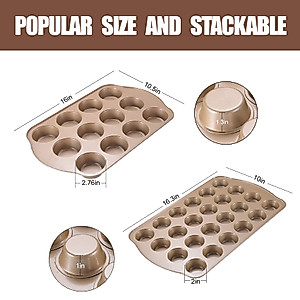 Joho Baking Nonstick Muffin Pan, Mini Cupcake Pan Set, Muffin Tins for Baking, 2 Pack, 12-Cup and 24-Cup, Gold