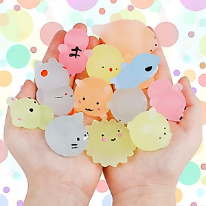Outee 50 Pcs Mochi Toys Mini Mochi Animals Toys Glow in The Dark Toys Stress Relief Toys Bulk Mochi Cat Random Halloween Kids Party Favors for Goodie Bag