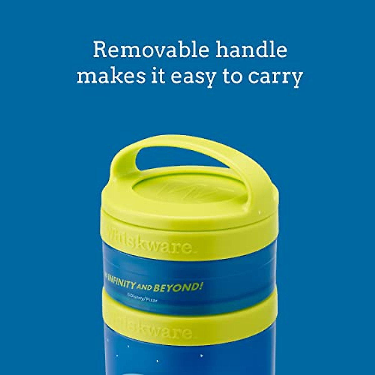 Whiskware Disney Pixar Stackable Snack Containers for Kids and Toddlers, 3 Stackable Snack Cups for School and Travel, Toy Story Buzz Lightyear