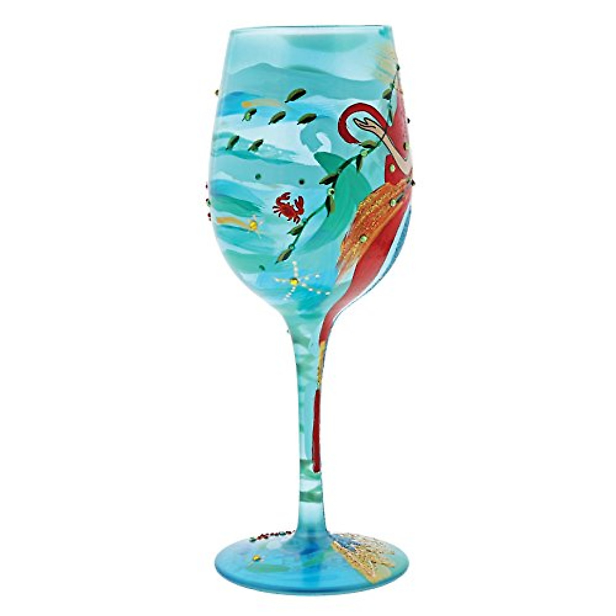 Enesco Wine Glass Mermaid Drinkware, 1 Count (Pack of 1), Blue/Green/Orange/Brown