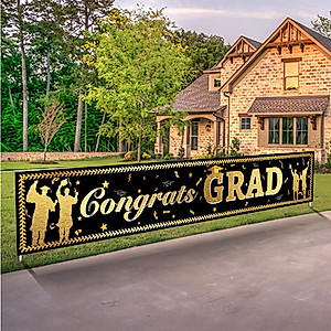 Mocossmy Graduation Yard Banner 2022,9.8 x 1.6 Ft Large Congrats Grad Banner Black and Gold Graduation Yard Signs Decoration Backdrop for Photography High School College Graduation Party Decoration