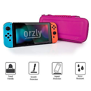 Orzly Carry Case Compatible with Nintendo Switch and New Switch OLED Console - Pink Protective Hard Portable Travel Carry Case Shell Pouch with Pockets for Accessories and Games