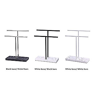 LKKL Hand Towel Holder - Countertop Towel Stand Free Standing - Bathroom Hand Towel Rack Stand Countertop Hand Towel Holder Double T Drying Rack with Soap Tray Resin Base(White)