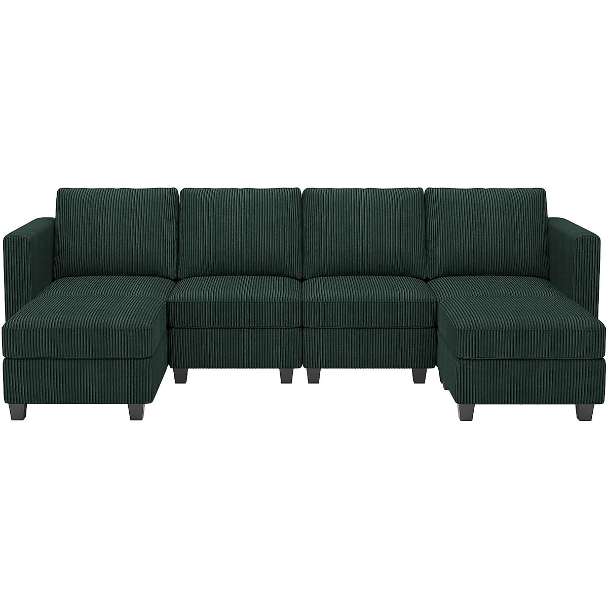 Belffin Modular U Shape Couch with Storage Ottoman Corduroy Sectional Couch with Chaise Convertible Modern Sectional Sofa Couch Dark Green