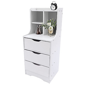 GNJINX Nightstand, Bedside Table Bedroom End Side Table Organizer Storage Cabinet, with 3 Storage Drawers End Side Table White