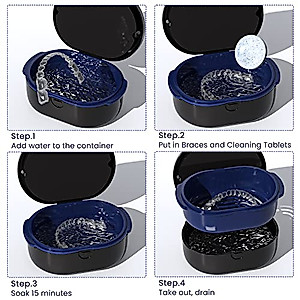 Denture Bath Box And Denture Brush Denture&Retainer Set, Denture Case with Mirror (Black)
