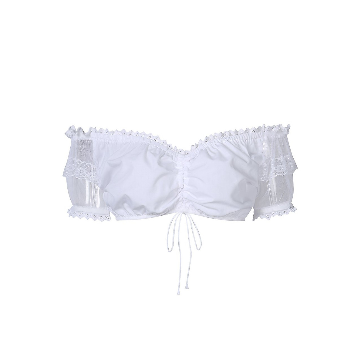Clearlove Women's Oktoberfest Shirt German Lace Dirndl Blouse Wrap Crop Top (White-3,L)