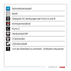 Terrax by Ruko Cone and deburring Countersink Set, DIN 335, Shape C 90° HSS in Plastic Box, 1 Piece, A102152RO