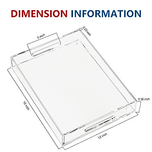 KOTEMON Acrylic Serving Tray with Handles-16x12x2.36Inch-Decorative Tray Letter Tray Organizer for Ottoman Coffee Table Countertop, Clear