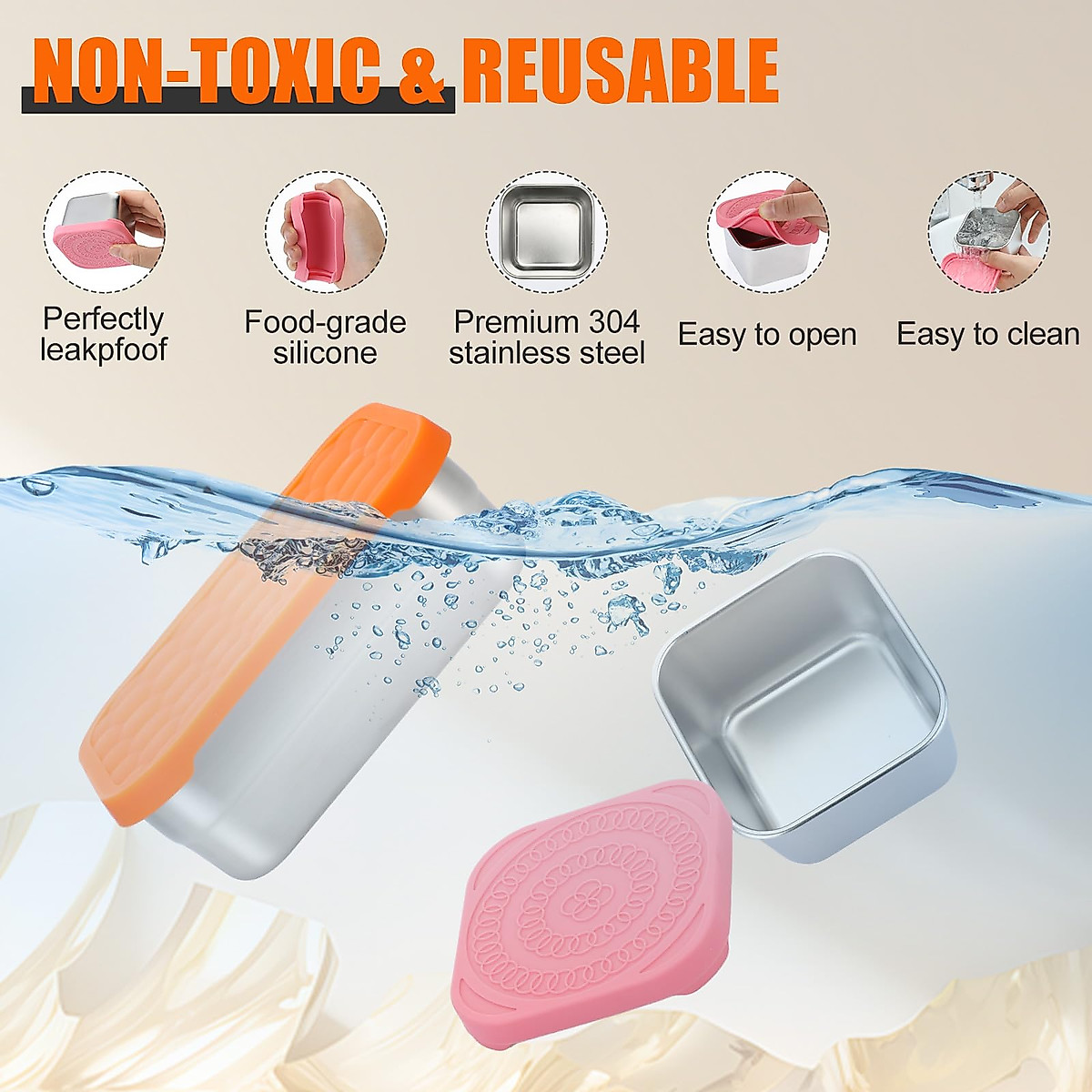 RimCereal 4 Pcs Stainless Steel Lunch Containers with Lids Metal Lunch Box Leakproof Salad Snack Containers for Kids