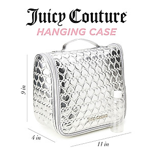 Juicy Couture Women's Cosmetics Bag - Hanging Travel Makeup and Toiletries Kit - Makeup Accessories Organizer Case with Hook, Size One Size, Silver