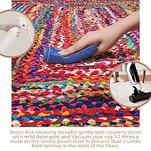 RAJRANG Reversible Chindi Rag Rug 2x3 ft Cotton Handmade Braided Mat Multicolor Boho Accent Area Rugs