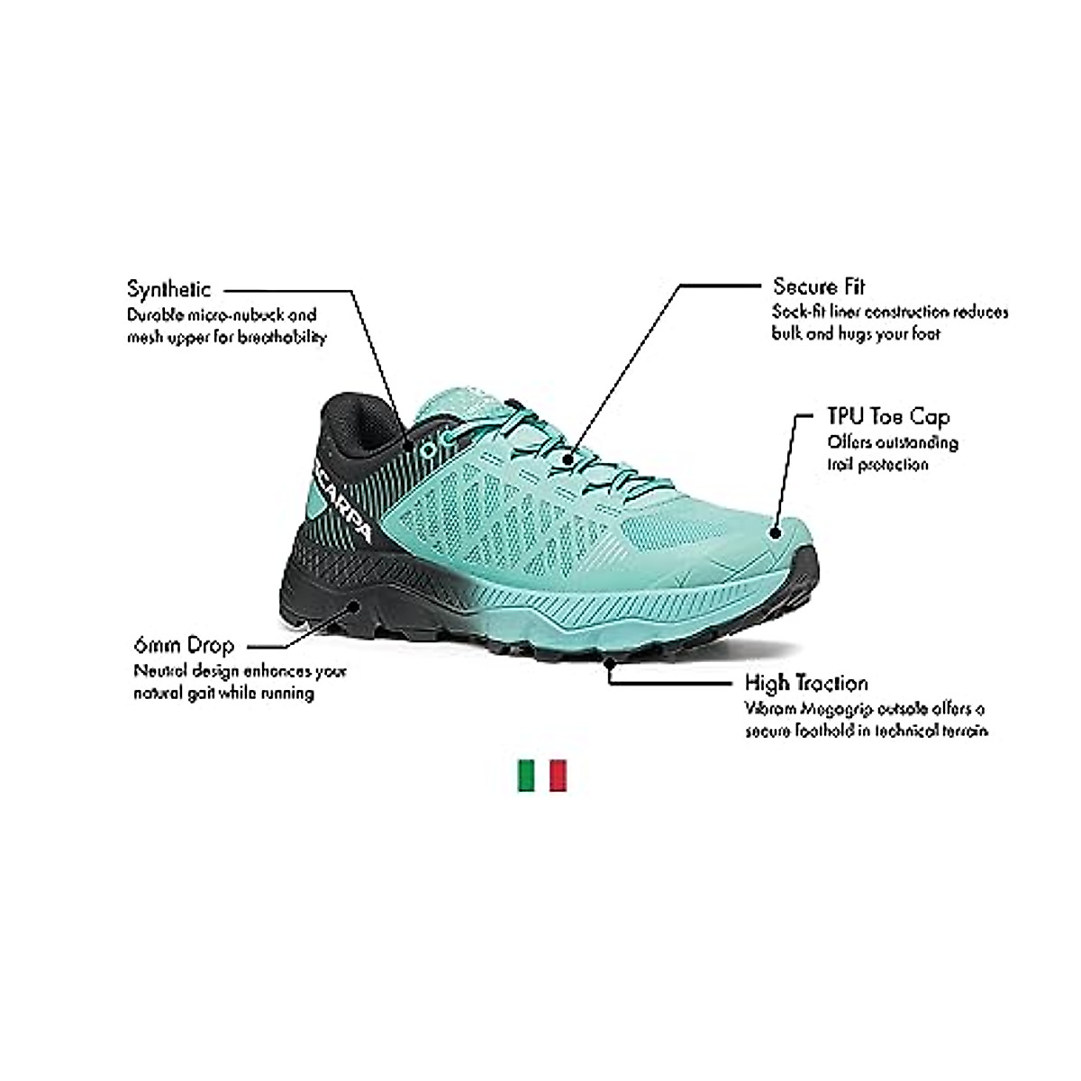 SCARPA Women's Spin Ultra Trail Shoes for Hiking and Trail Running - Shark/Mineral Green - 8 Women/7 Men