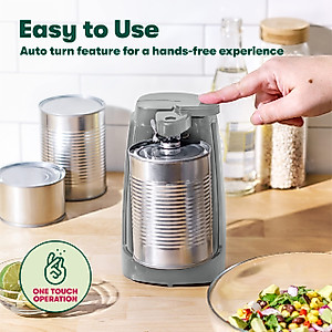 BELLA Electric Can Opener and Knife Sharpener, Multifunctional Jar and Bottle Opener with Removable Cutting Lever and Cord Storage, Stainless Steel Blade, Gray