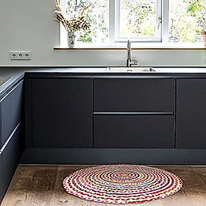 INDIAN ARTISTIC Jute Cotton Multi Chindi Round Rag Rug 3X3' | Hand Woven Rug & Reversible Rug | Cotton Rag Rug | Handmade Multicolored Reversible Braided Rag Rug | Runner Rugs (Round Shape)