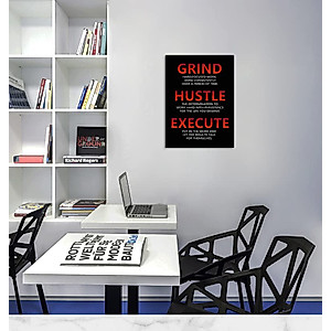 Motivational Canvas Wall Art Grind Hustle Execute Painting Office Decor Posters Prints Inspirational Entrepreneur Quotes Picture for Wall Decor Living room Gym Framed Ready to Hang[18"W x 24"H]